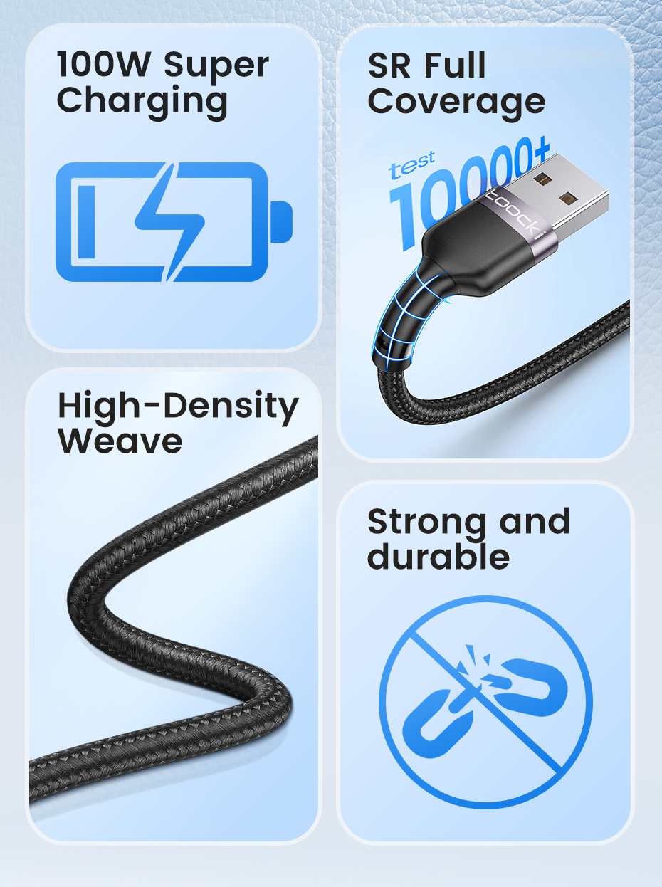 Toocki 100W 3 In 1 USB Cable Micro USB Type C Cable Charger USB C Data ...