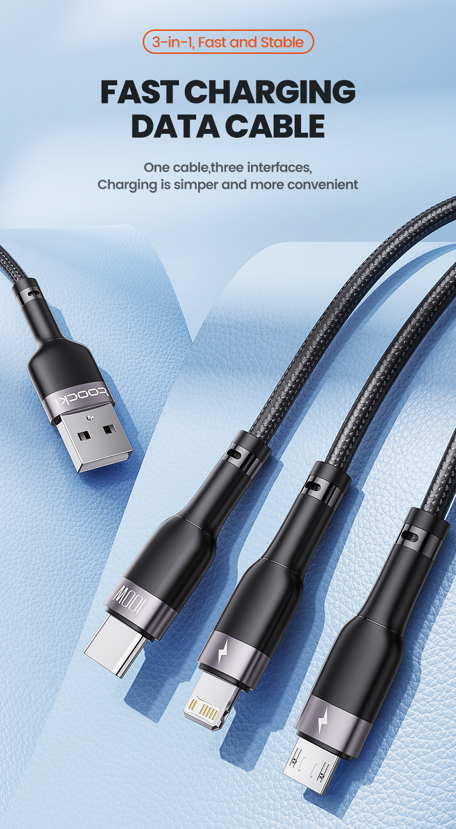 Toocki 100W 3 In 1 USB Cable Micro USB Type C Cable Charger USB C Data ...