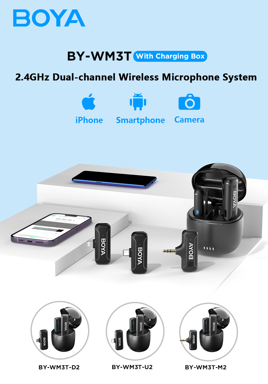 BOYA BY-WM3T Wireless Microphone with Charging Case Noise Reduction for ...