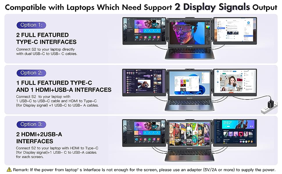 ofiyaa S2 14 inch Triple Laptop Screen Expander Full HD 1080P IPS Dual ...