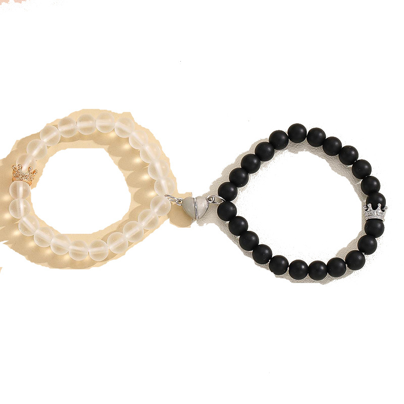 Glow in The Dark Crown Couple Bracelet Set Heart Beaded Luminous ...
