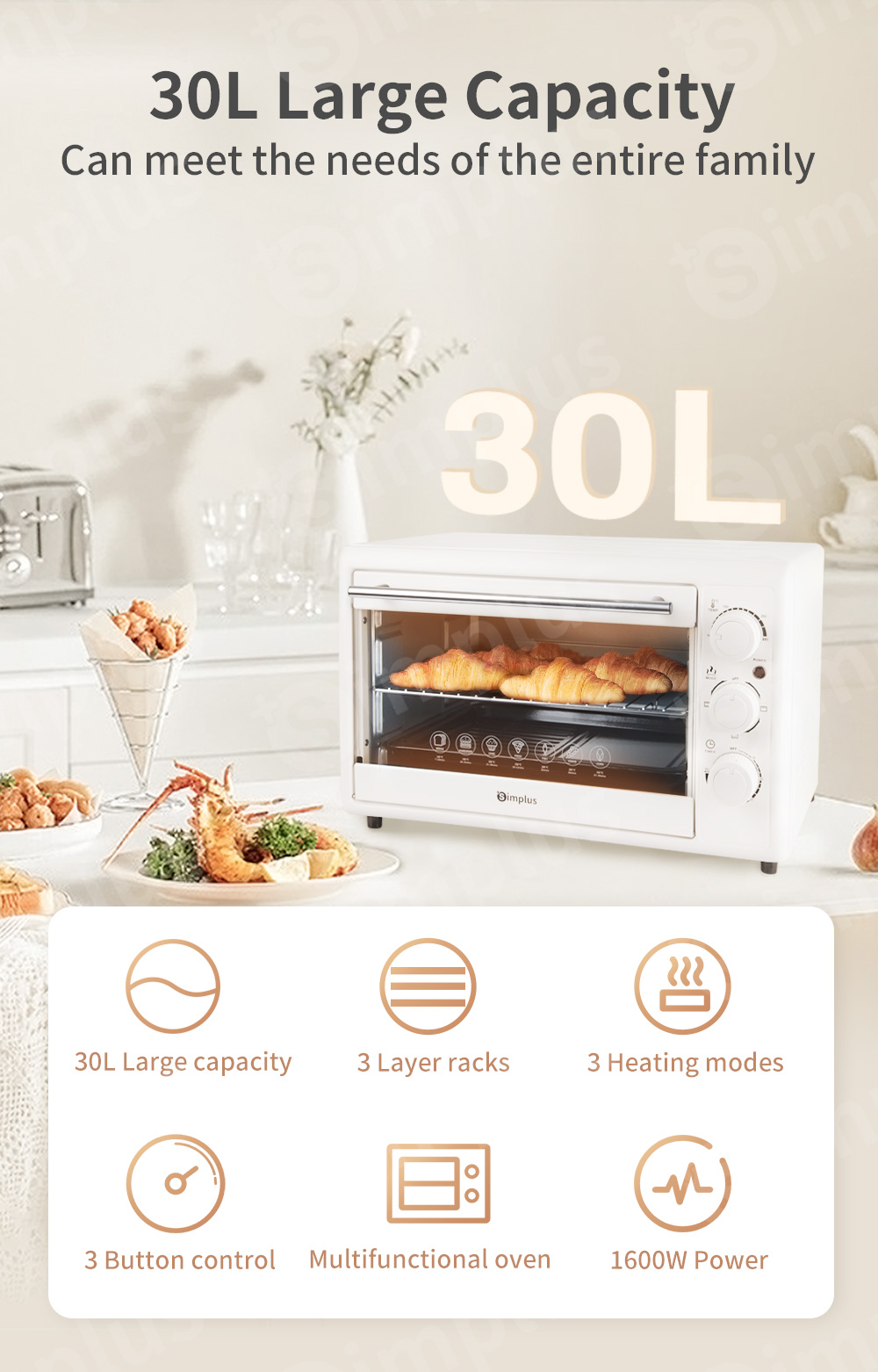 Simplus Electric Oven Multi-function Baking Machine 30L Large Capacity ...