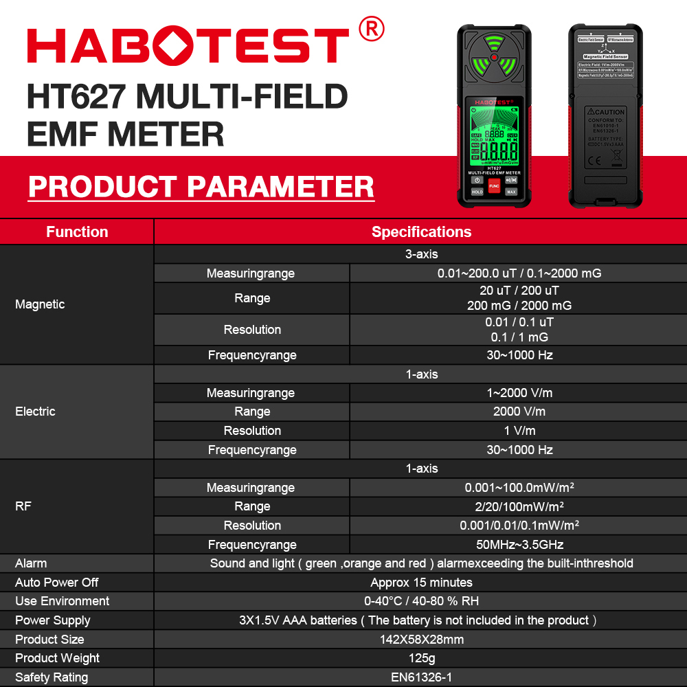 HT627 3 in 1 Electromagnetic Radiation Tester Portable Handheld ...