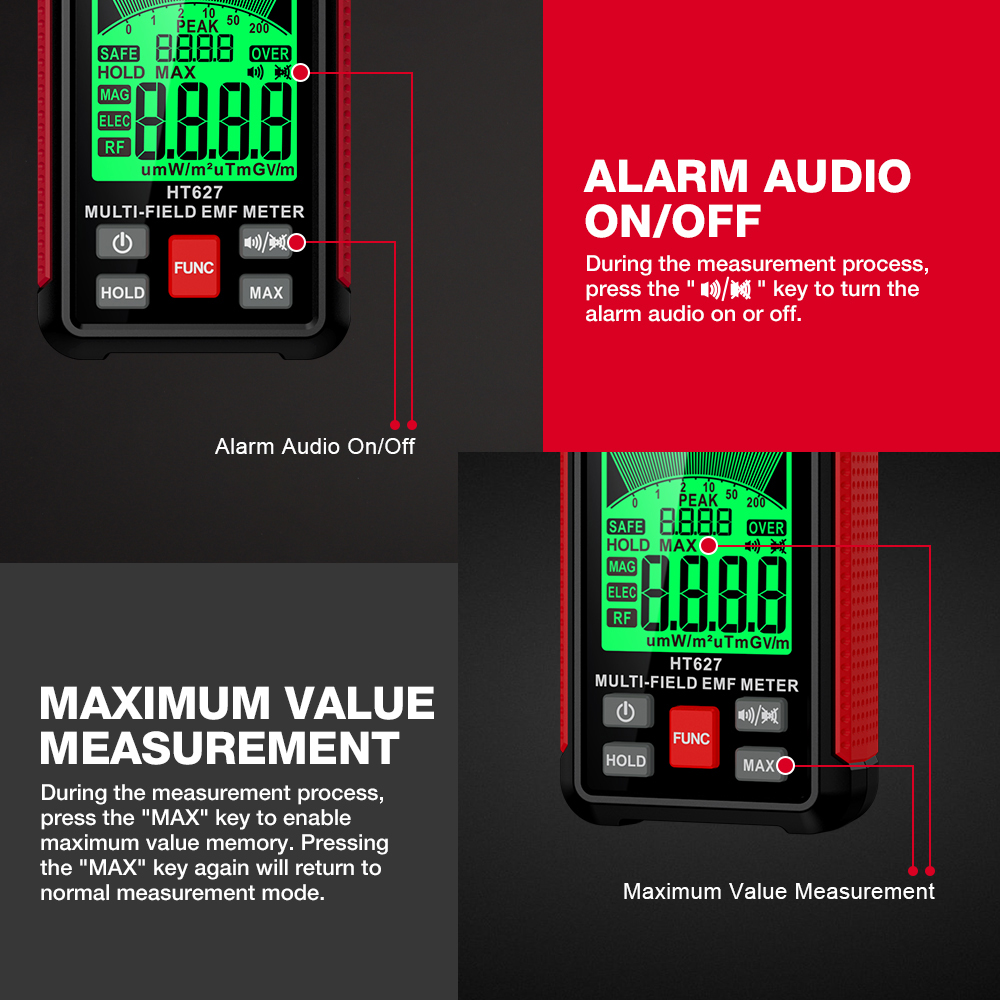 HT627 3 in 1 Electromagnetic Radiation Tester Portable Handheld ...