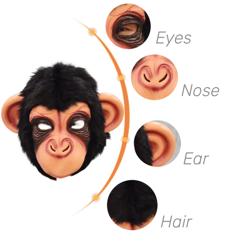 Scary Monkey Mask Animal Chimp Gorillas Head Mask with Hair Dress Up ...