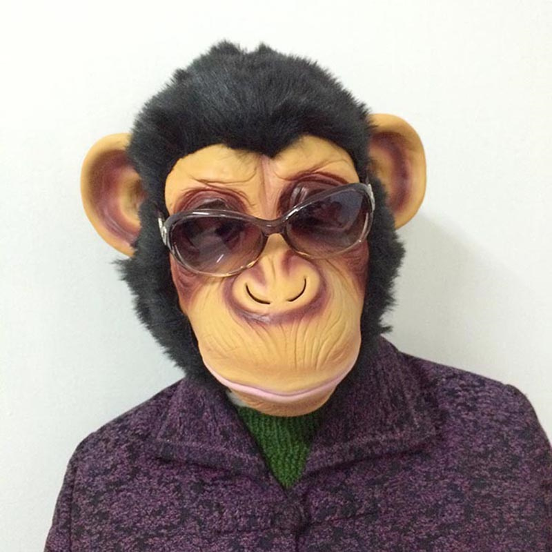 Scary Monkey Mask Animal Chimp Gorillas Head Mask with Hair Dress Up ...