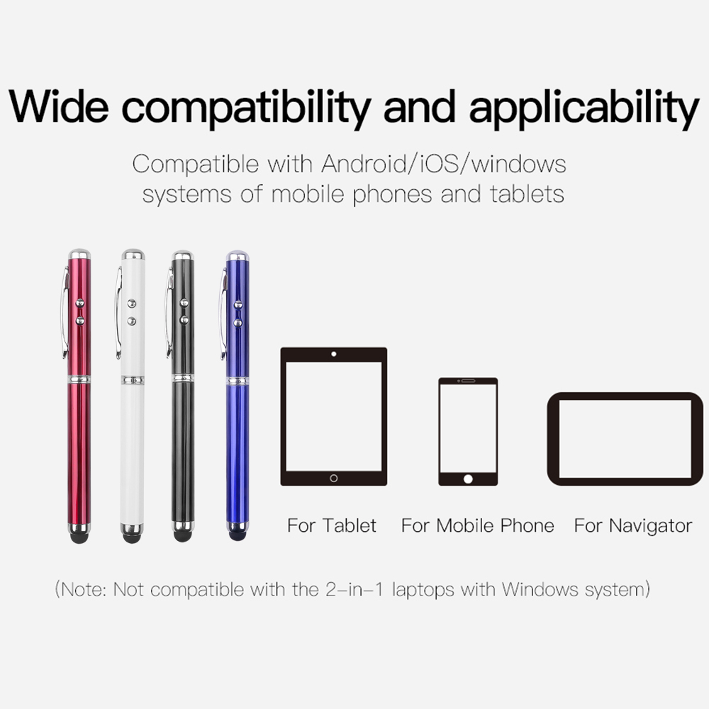 4 In 1 Soft Rubber Tip Laser Pointer LED Touch Screen Ball Pen Stylus ...