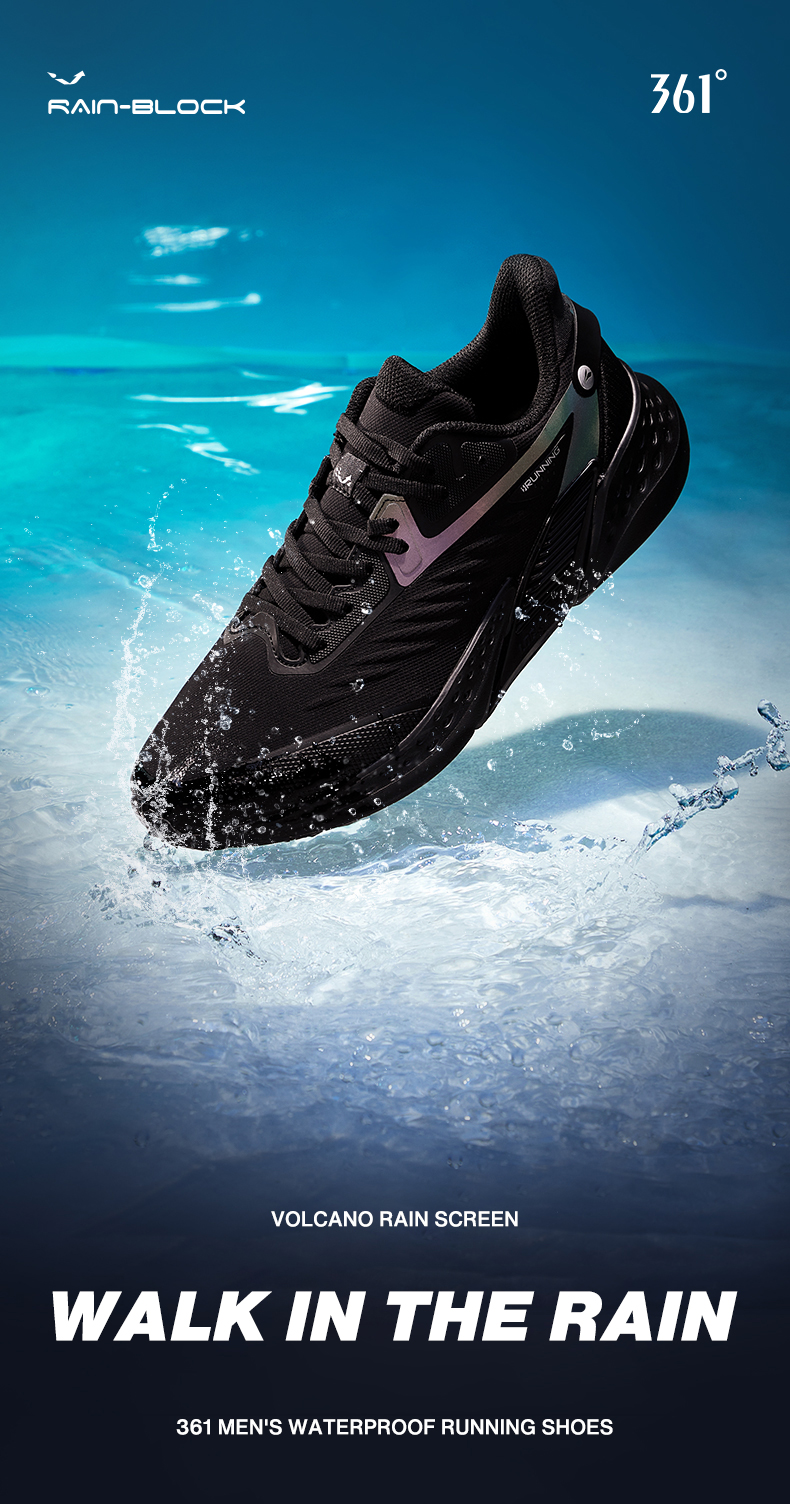 361 Degrees Volcano Rainblock Men Running Shoes Water-Repellent ...
