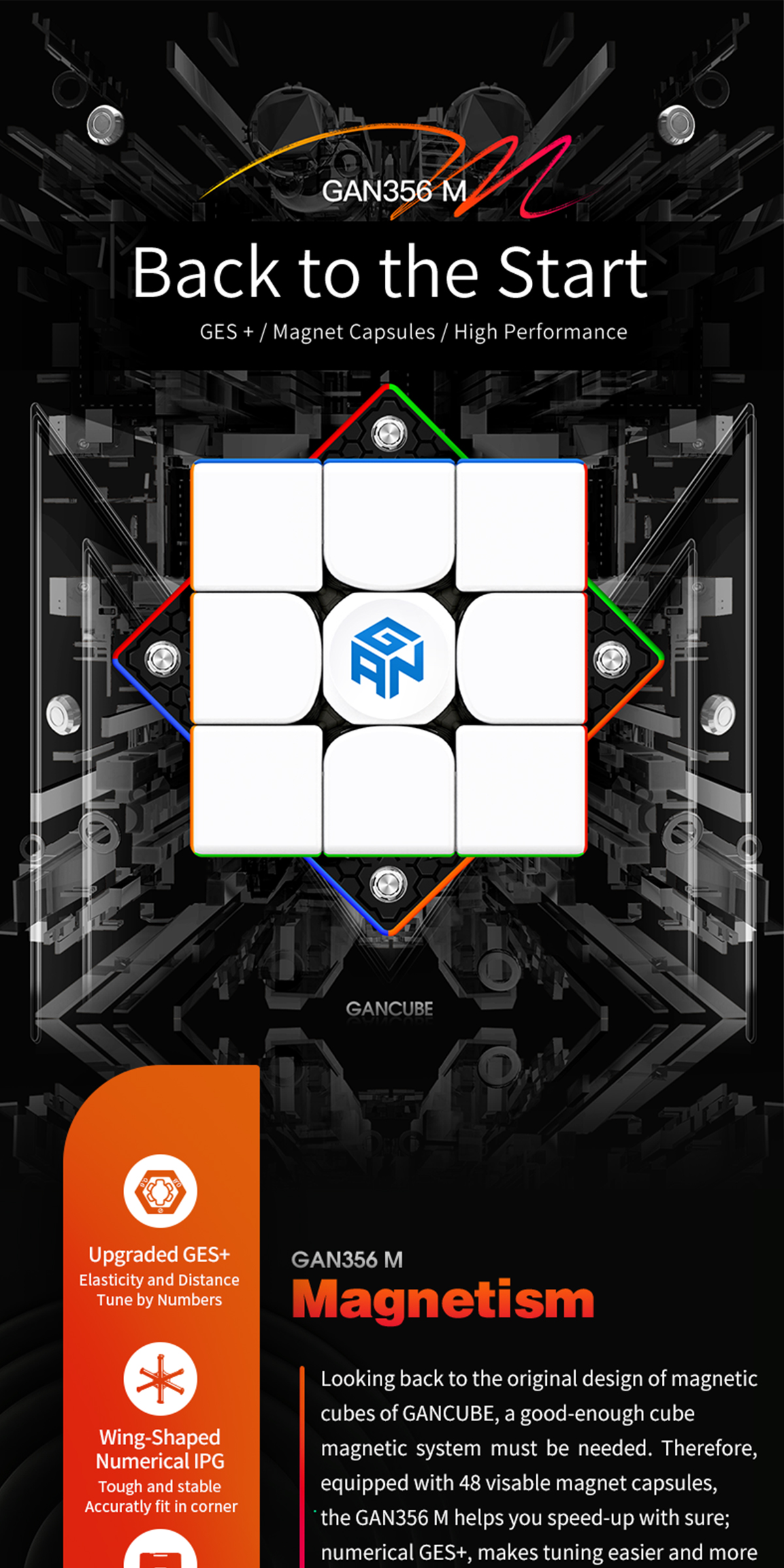 GAN 356 M 3x3 Magnetic Speed Cube GAN356ME Magic Cube Kids Puzzle ...