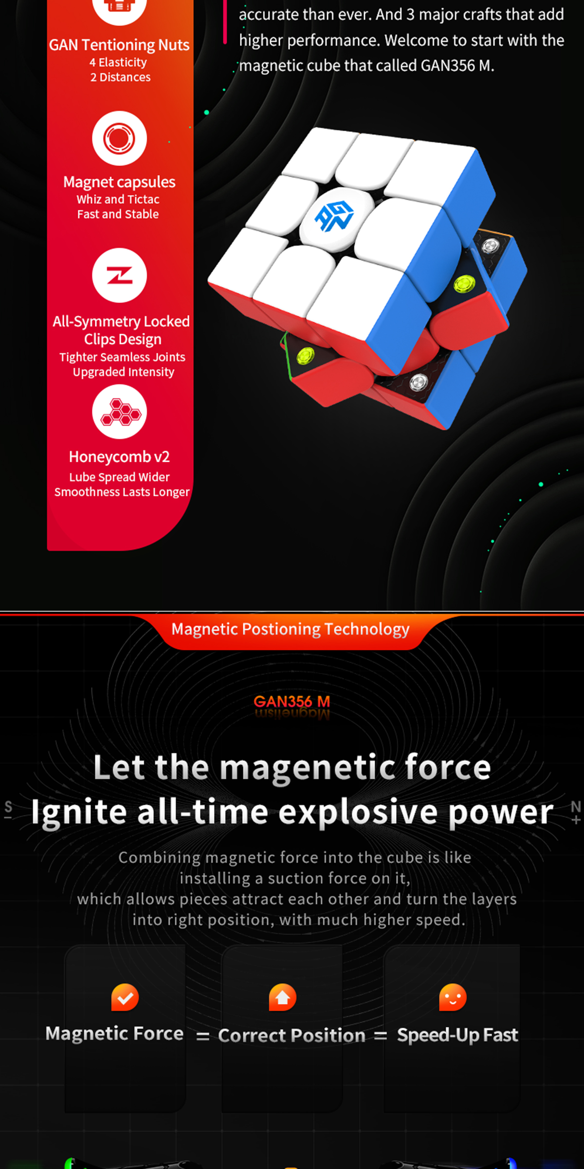 GAN 356 M 3x3 Magnetic Speed Cube GAN356ME Magic Cube Kids Puzzle ...