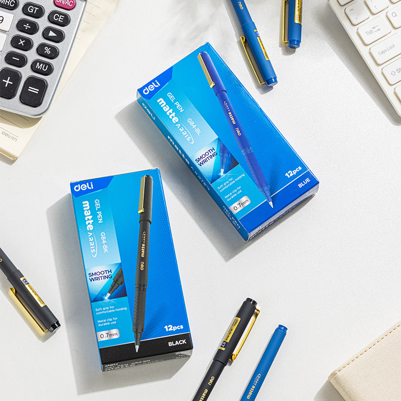 Deli EG84 Writing Gel Pen 0.7 mm Bullet Black/Blue Refill Writing ...