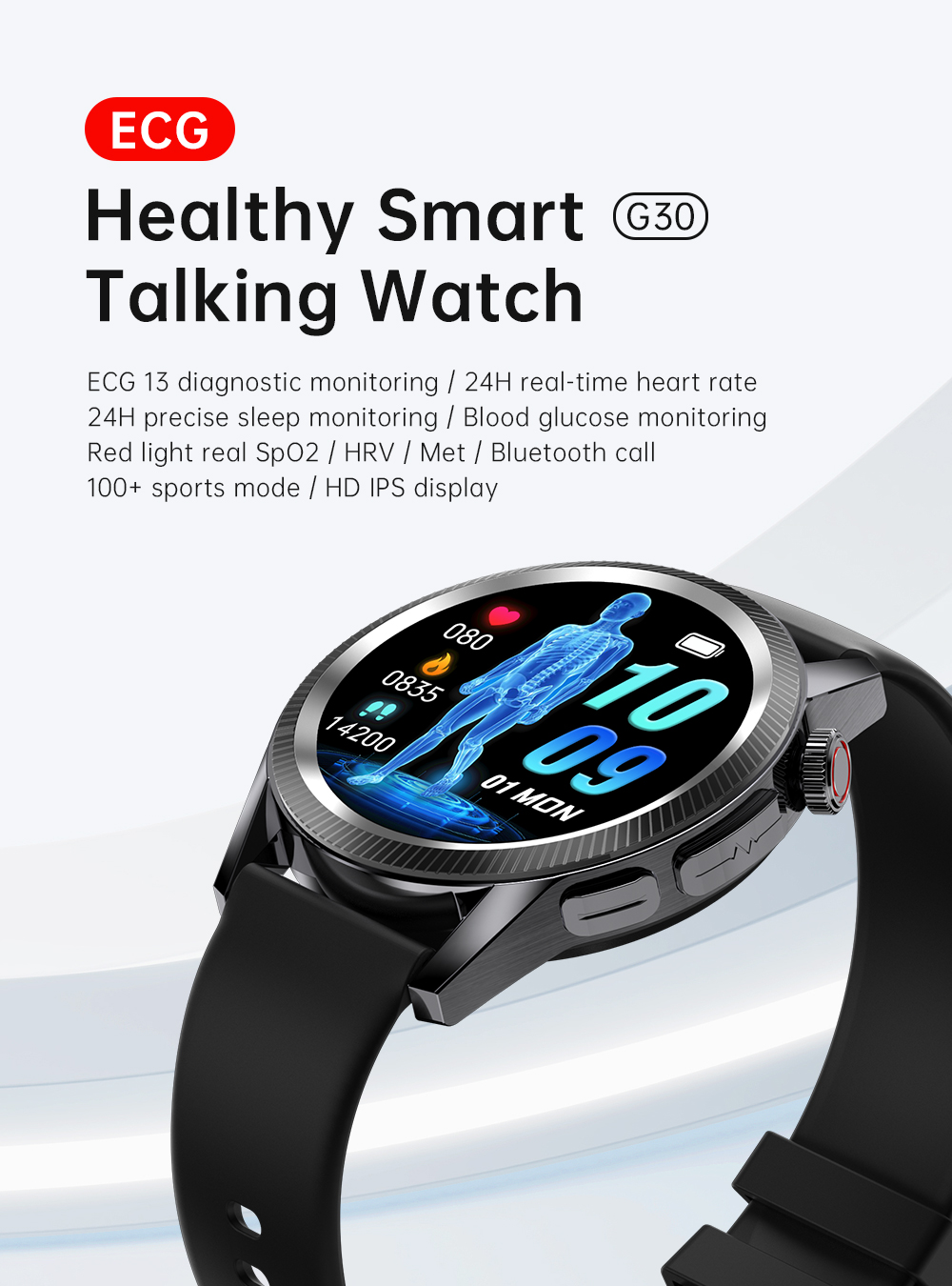 NORTH EDGE G30 Metal Body Smartwatch Electrocardiogram Blood Glucose ...