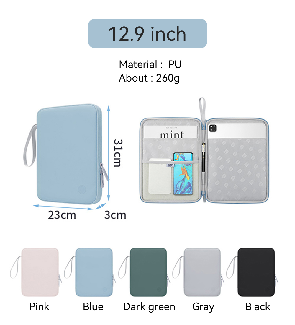 Portable Tablet Bag Pouch 10.9 12.4 inch Multi Pockets Sleeve Handbag ...