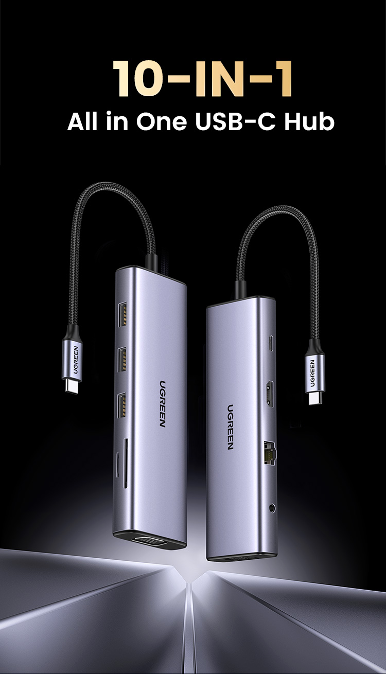 UGREEN USB C Hub 10 in 1 Hub with Ethernet 4K Type-C to HDMI VGA PD ...