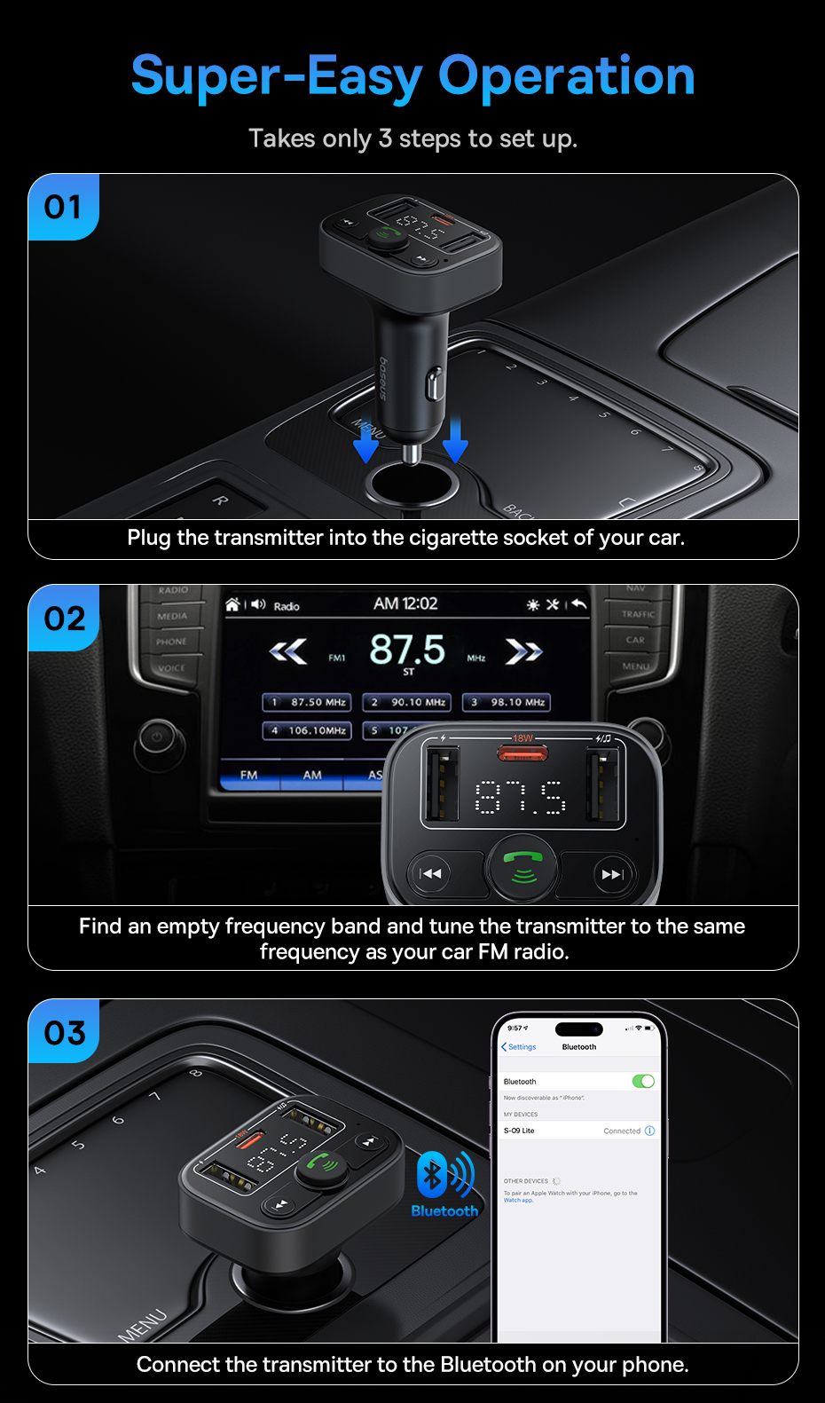 Baseus Car FM Transmitter Handsfree Wireless Bluetooth 5.0 With PD 18W ...