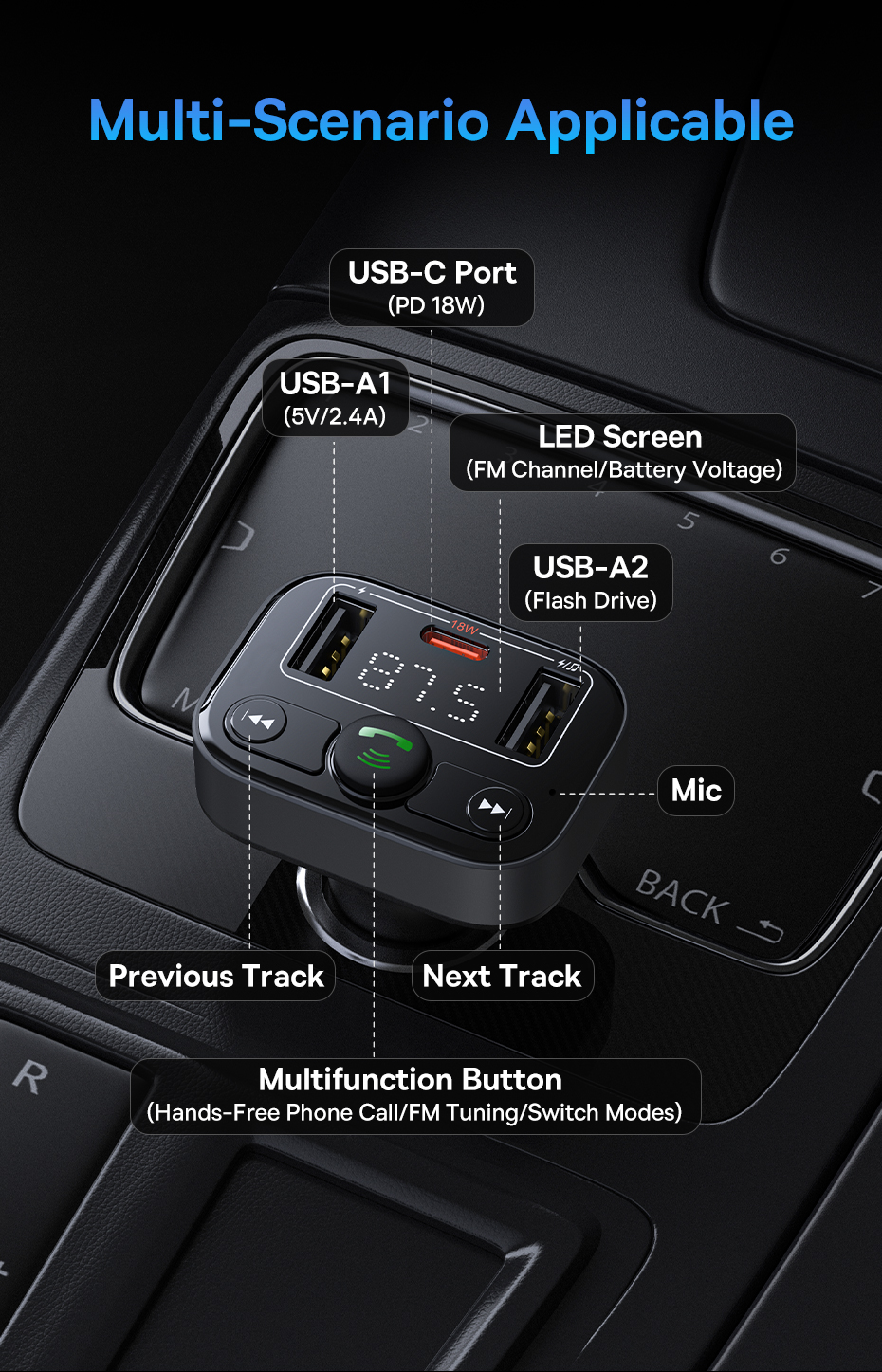 Baseus Car FM Transmitter Handsfree Wireless Bluetooth 5.0 With PD 18W ...