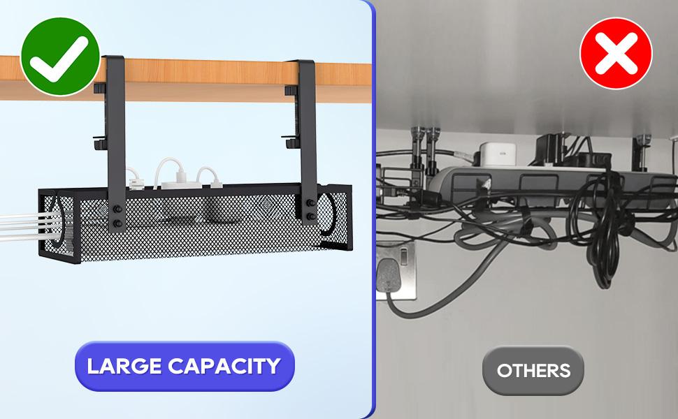 Under Desk Cable Management Tray, No-Drill Mesh Table Cable Basket for ...