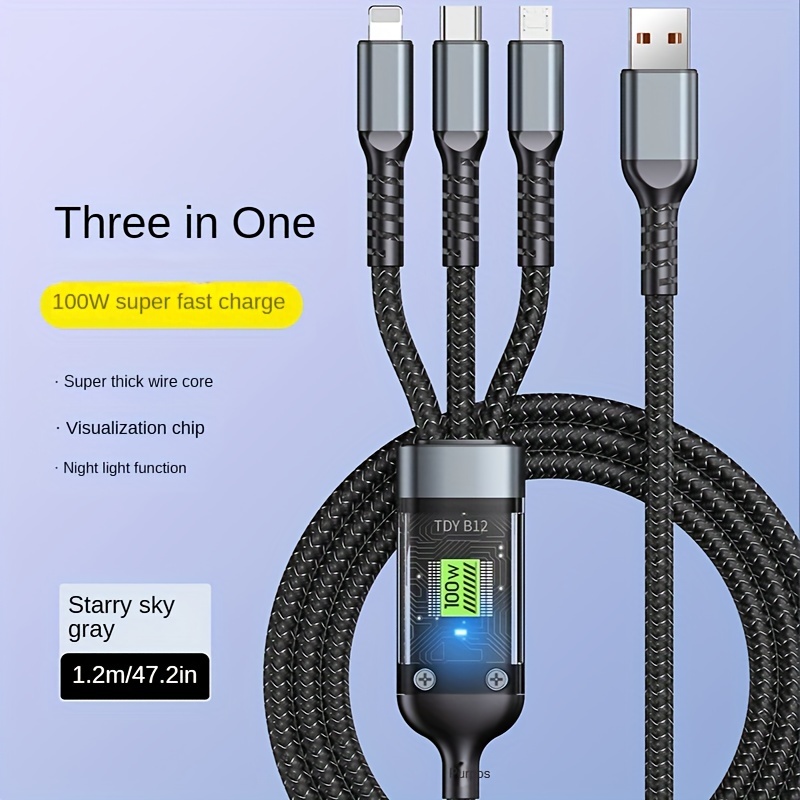 3 for 1 Data Cable, PD100W Digital Display Data Cable, Fast Charging ...