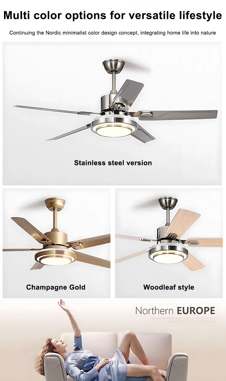 Stainless Steel Ceiling Fan With Light Big Size Nordic Industrial Led ...