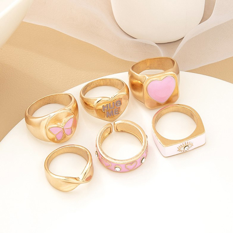 A Set Exaggerated Love Heart Pink Butterfly Letter Eyes Inlaid ...
