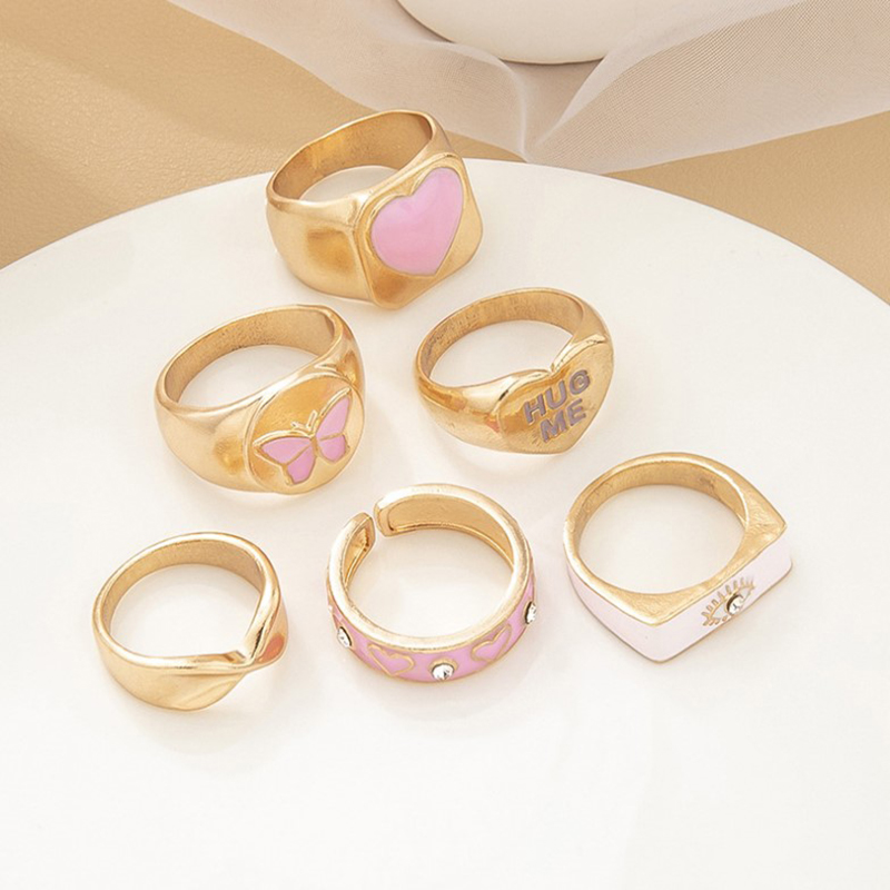 A Set Exaggerated Love Heart Pink Butterfly Letter Eyes Inlaid ...