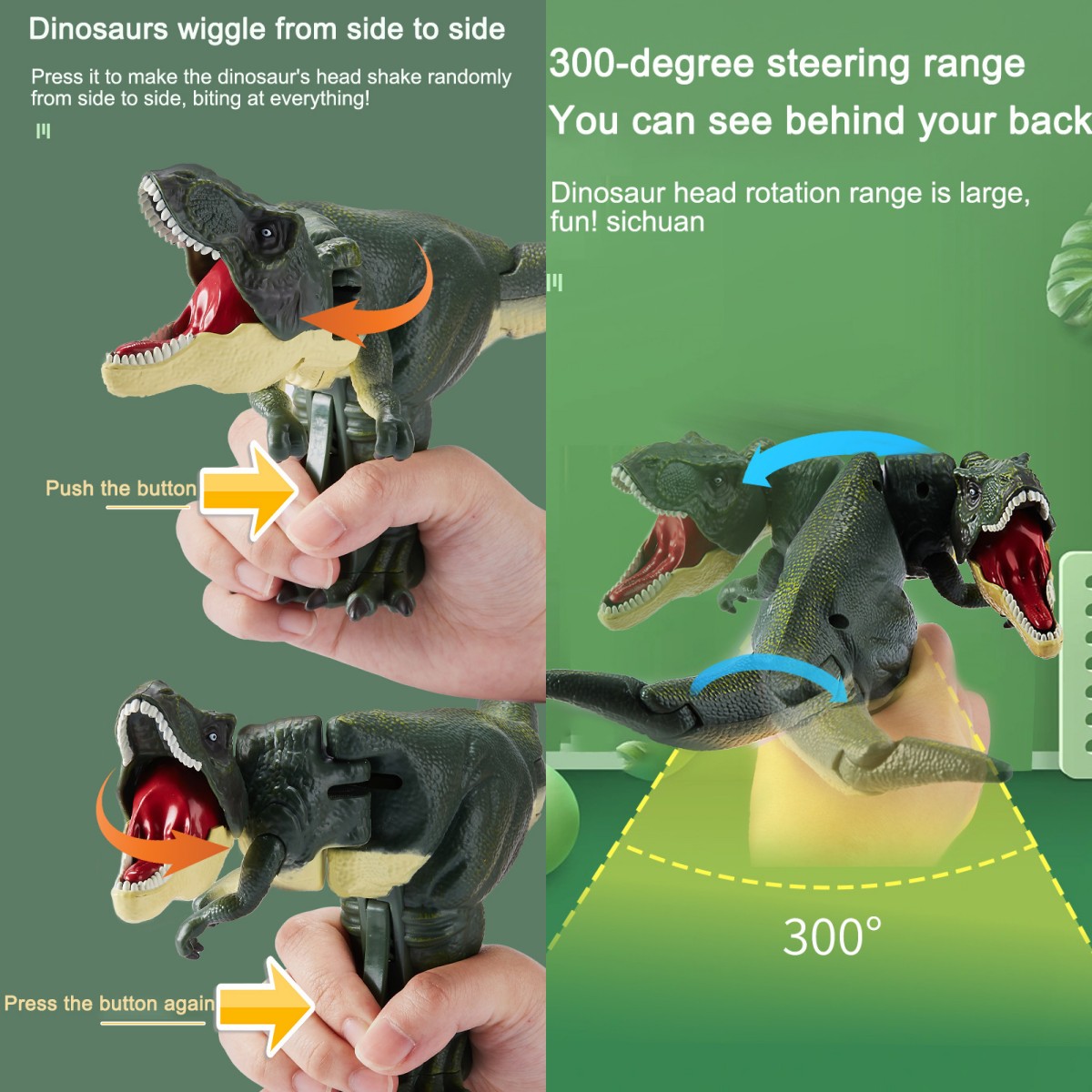 Vocal Dinosaur Toy Hand Operated Spring Swing Telescopic Action Figure ...