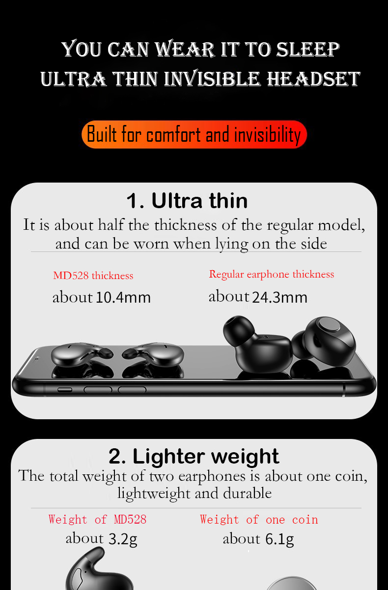 Invisible Sleep Wireless Earphone TWS Bluetooth Hidden Earbuds ...