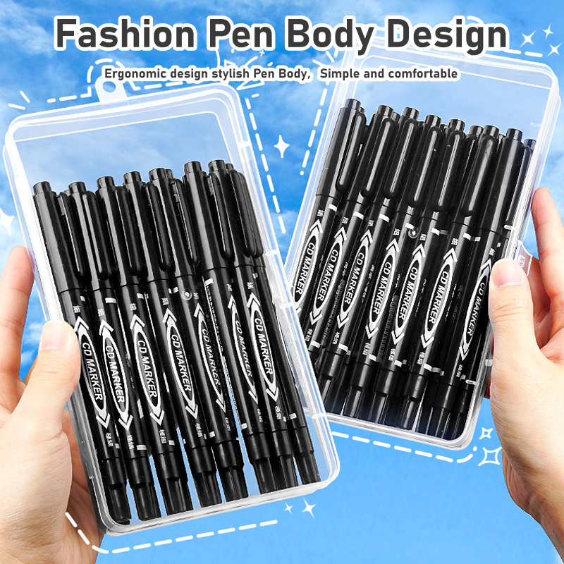 10PCS Multi Function Dual Tip Waterproof Permanent Marker Pen Black Red ...