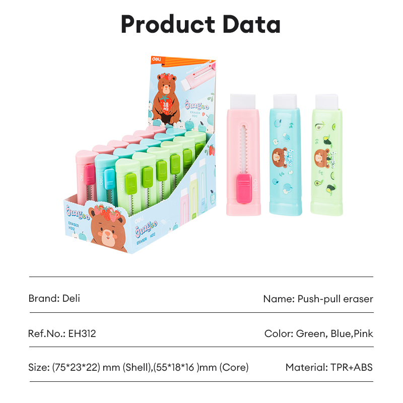 Deli EH312 Retractable Pencil Eraser Student Eraser School Supplies ...