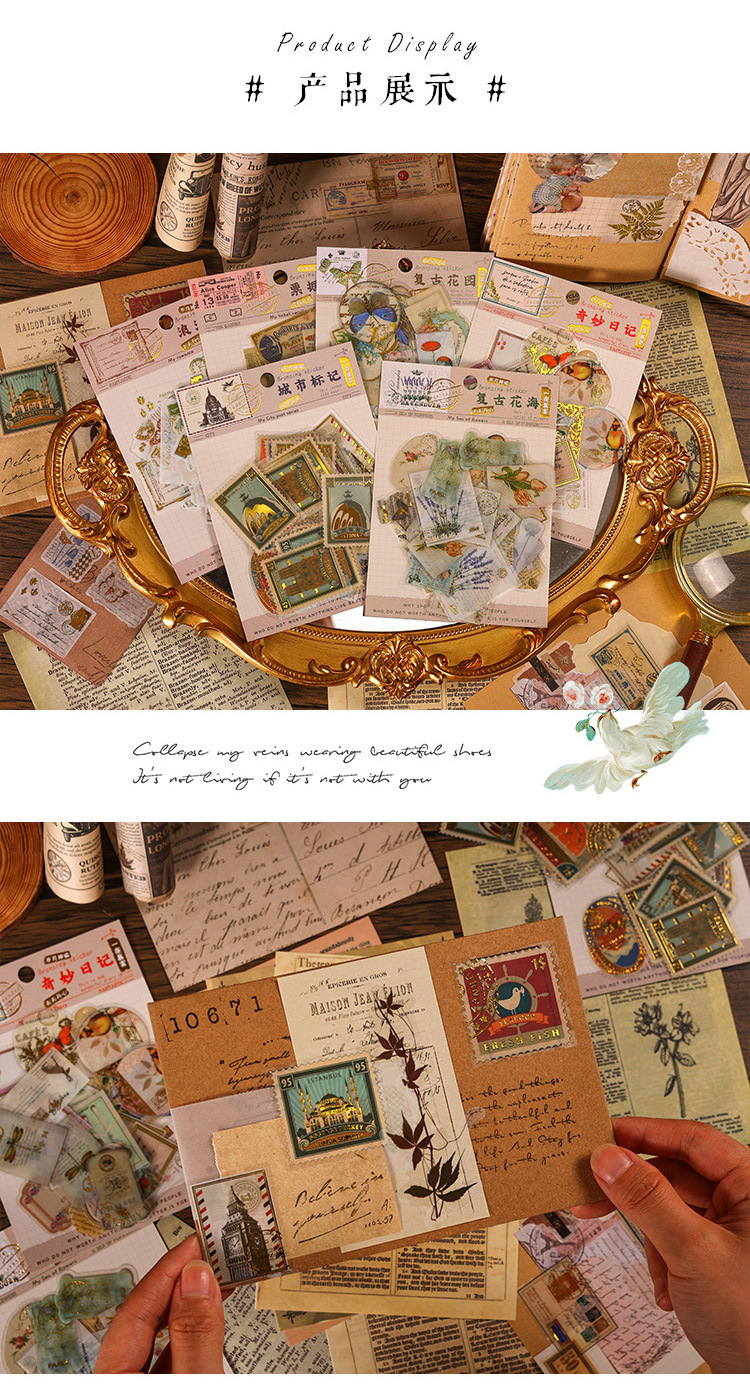 40 PCS Time Post Office pocket sticker package Creative children's ...
