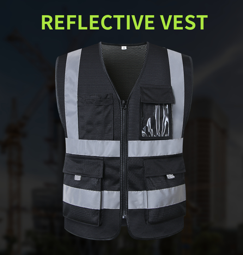 Black Reflective Vest High Visibility Mesh Hi Vis Reflector Jacket ...