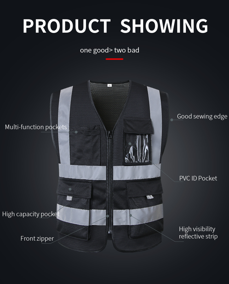 Black Reflective Vest High Visibility Mesh Hi Vis Reflector Jacket ...