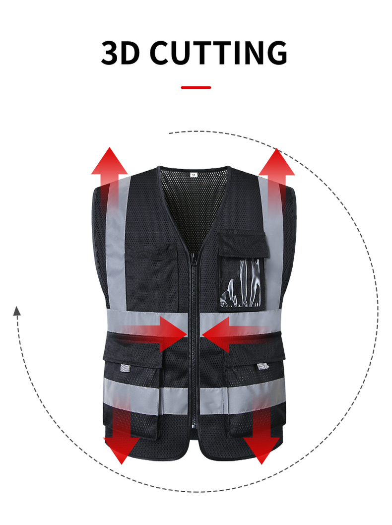 Black Reflective Vest High Visibility Mesh Hi Vis Reflector Jacket ...