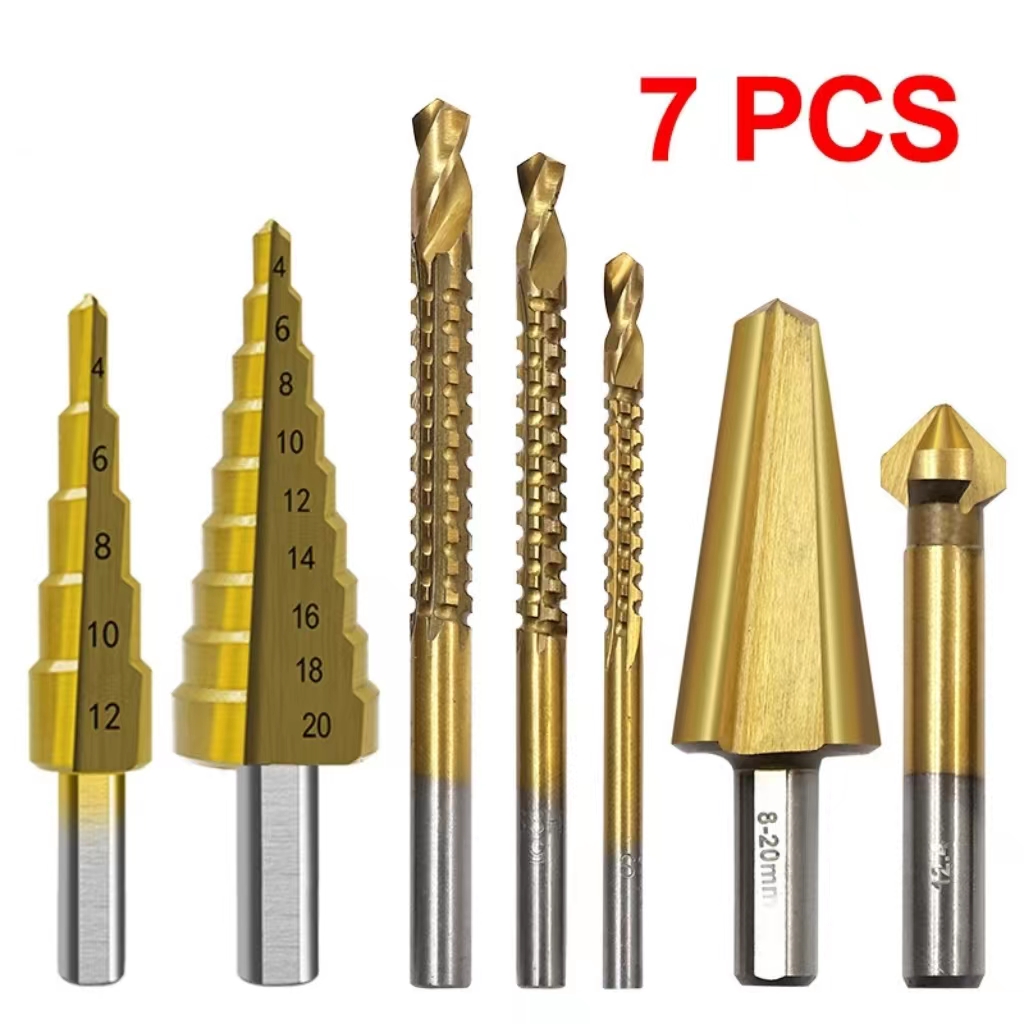 (Ready Stock)High-speed steel step drill 7pcs reaming drill bit set ...