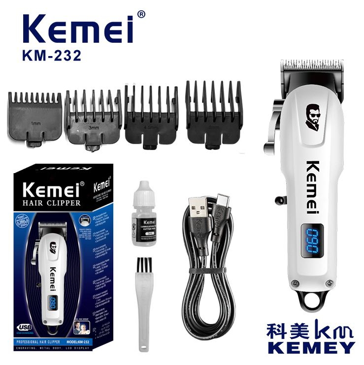 KEMEI SET Professional Electric Hair Clipper USB Rechargeable Barber Razor LCD Display Shaver ...