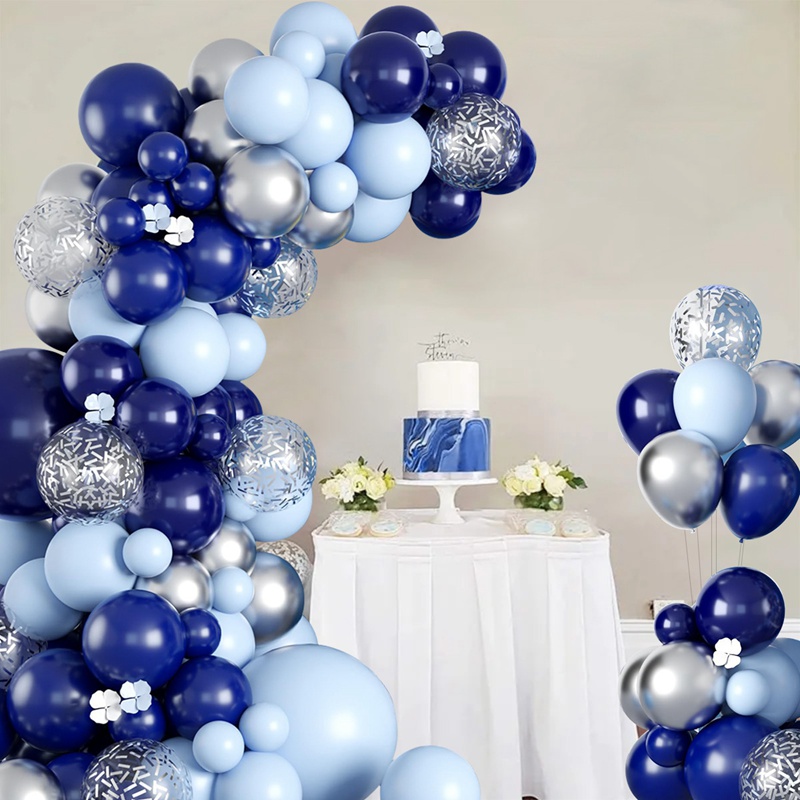 99pcs Maka Blue Silver Balloon Confetti Balloons For Happy Birthday ...