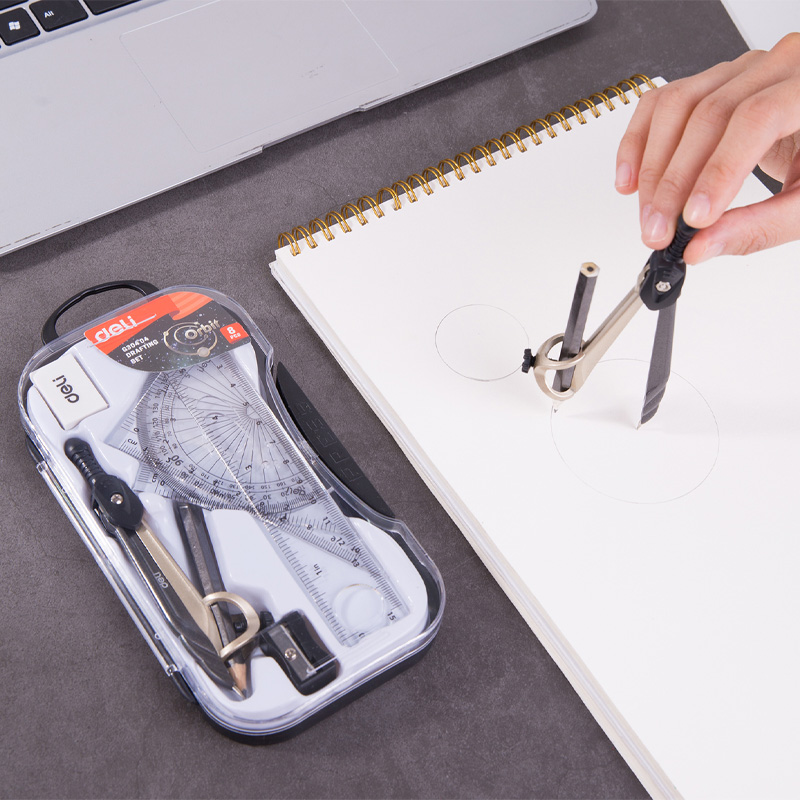 Deli Compass Set with Mechanical Pencil Ruler Set Stationery School ...