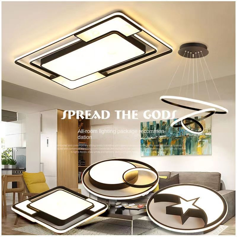 Modern LED Ceiling Light Dimmable With Remote Black Square Ceiling Lamp ...