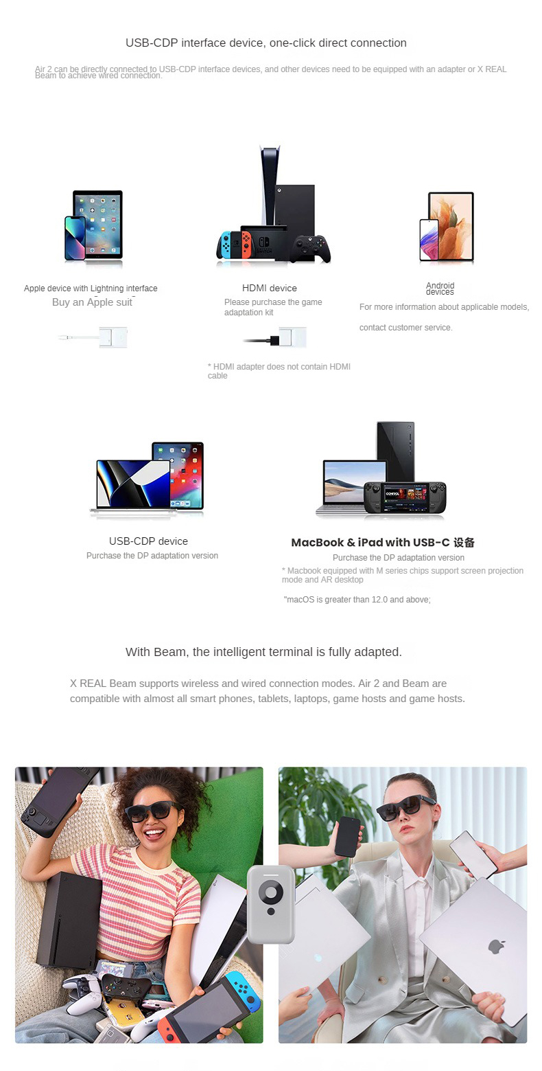 Xreal Air 2 Smart AR Glasses SONY's Silicone OLED Screen 120Hz Brushed ...