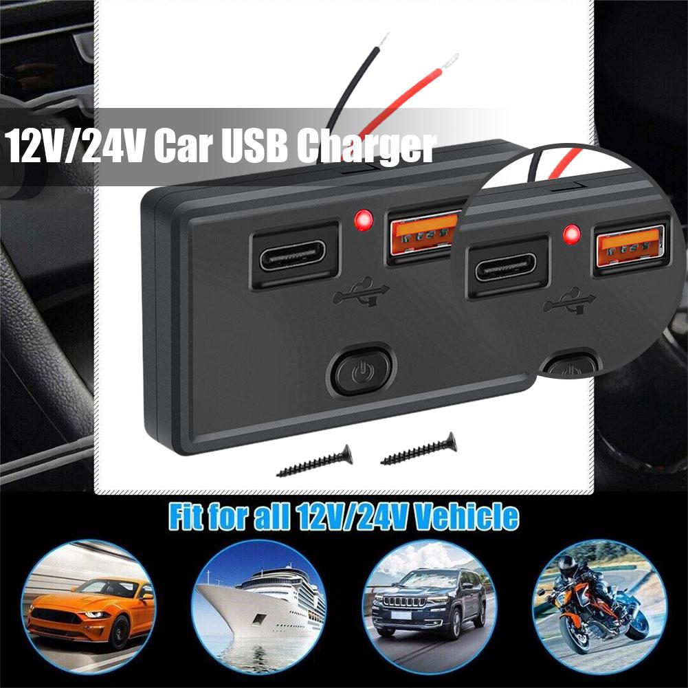 QC3.0+PD Dual USB Port Charger Car RV Fast Charger Socket Adapter LED ...