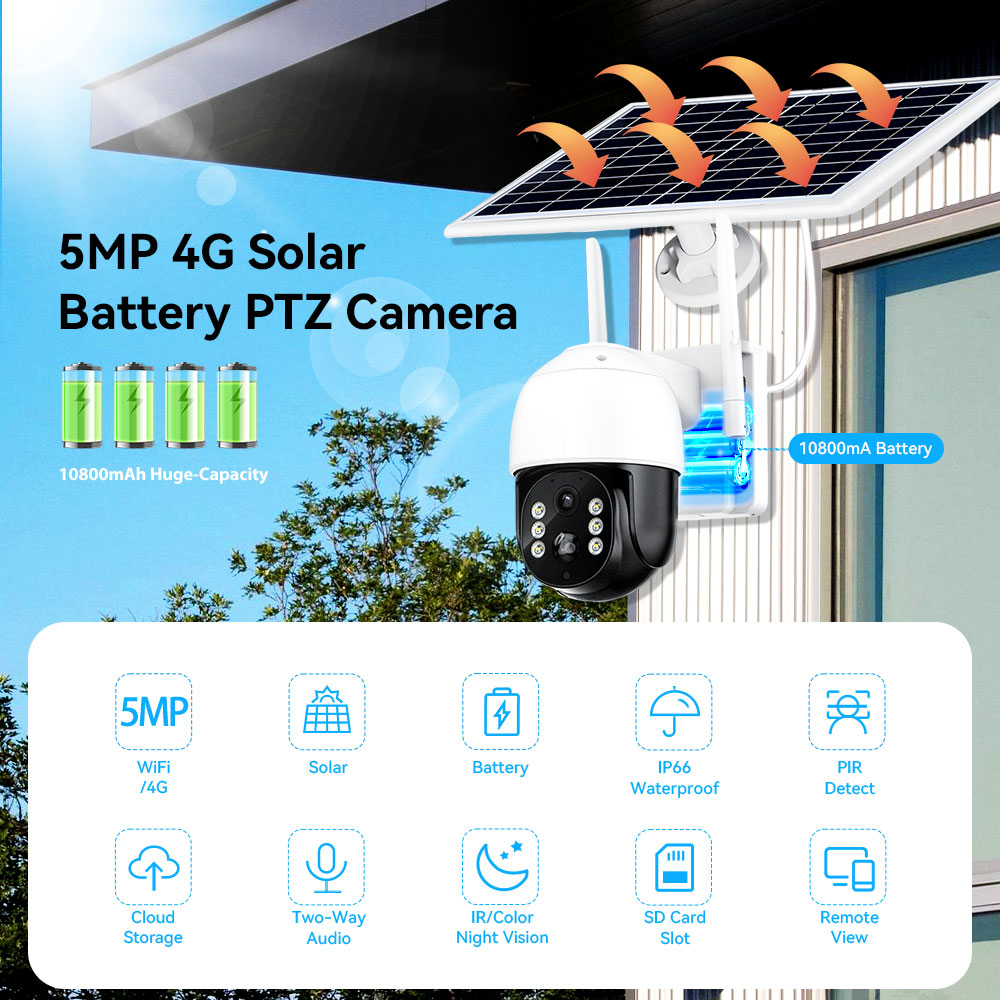 Hamrol 5MP PTZ WIFI/4G Solar Camera PIR Human Body Detection Ball ...