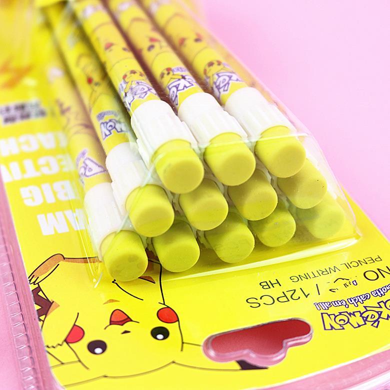 12pcs Pikachu HB Pencil Kawaii Sketch Writing Wooden Pen With Sharpener ...