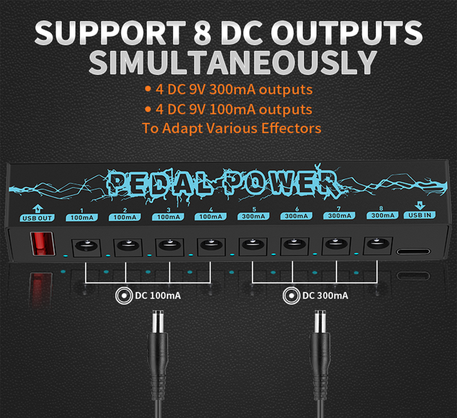 Guitar Effect Pedal Power Supply 8 Isolated DC 9V 100mah or 300mah USB ...