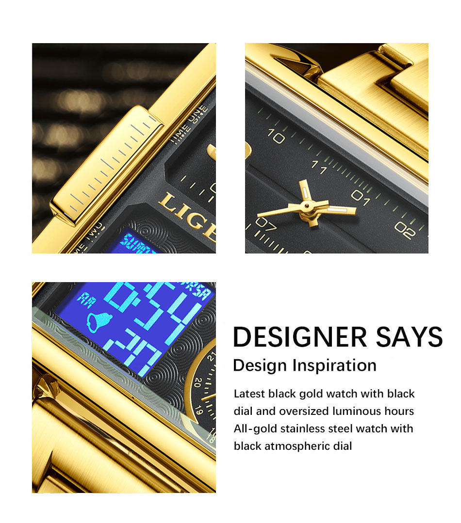 LIGE Luxury Men Watch Original Sports Wrist Watches Gold Quartz Full ...