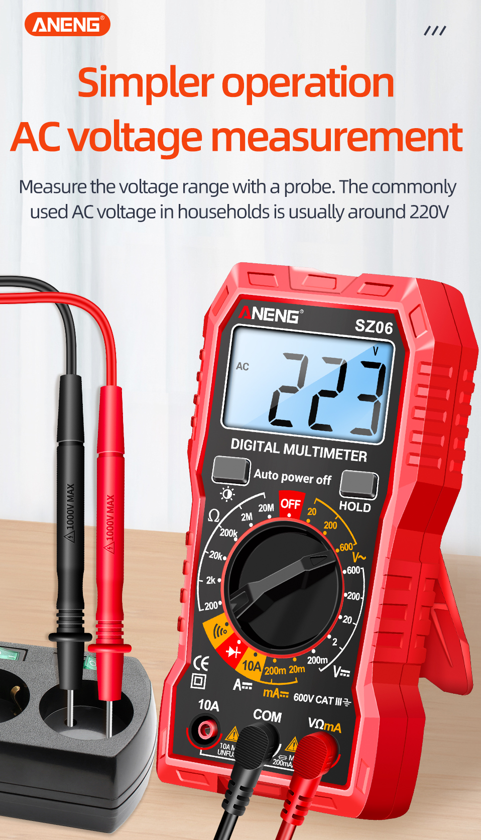 ANENG SZ06 2000 Count Multimeter AC/DC Voltage Auto Tester Current ...