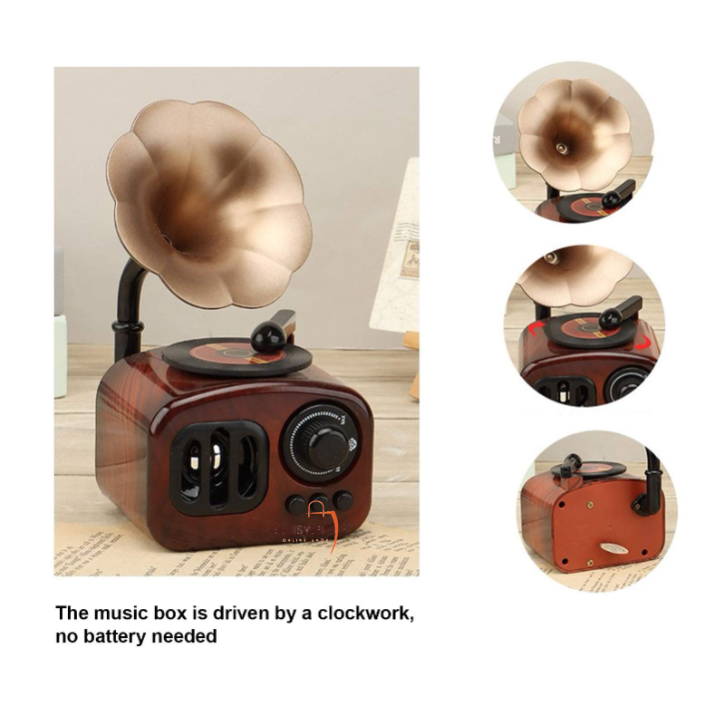 From PH Music Box Mini Classic Stereo Audio Retro Vintage Record Player ...