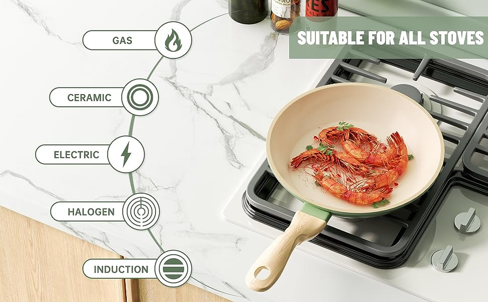 Innerwell Green NonStick Frying Pan Healthy Ceramic 8 Inch Fry Pan ...