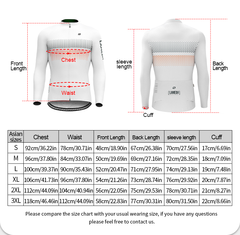 LAMEDA Bicycle Jersey Long Sleeve Cycling Shirts Mountain Bike Stand-up Collar Breathable ...
