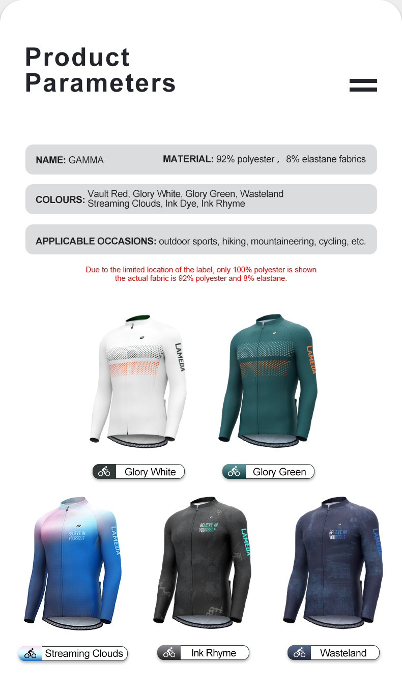 LAMEDA Bicycle Jersey Long Sleeve Cycling Shirts Mountain Bike Stand-up Collar Breathable ...