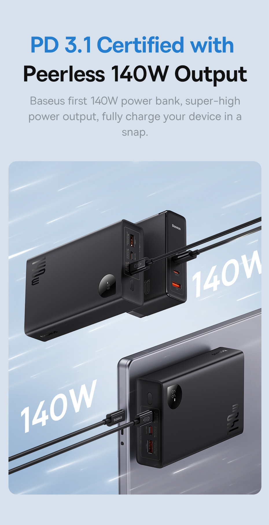 Baseus Adaman 140W Power Bank Laptop Quick Charging 140W 24000mAh ...